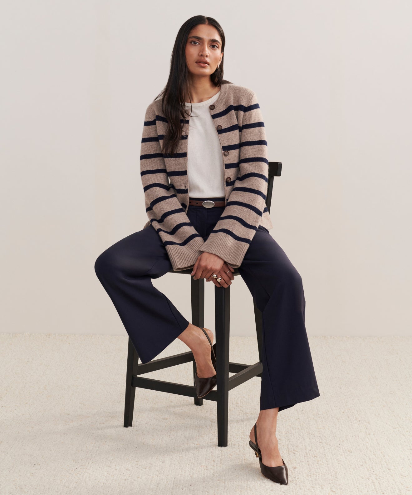 Women's Cooper Cardigan Taupe/Navy Stripe | Jenni Kayne